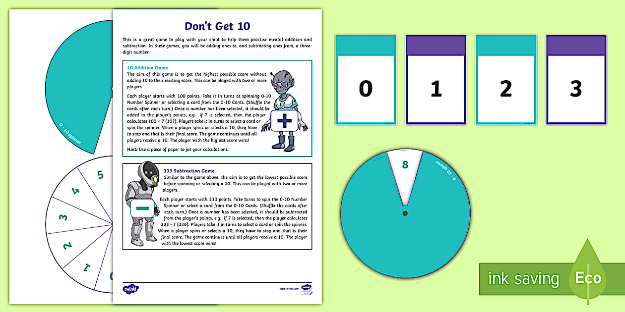Don't Get 10: Mental Addition and Subtraction Game