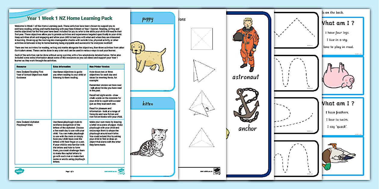 Year 1 Week 1 NZ Home Learning Pack
