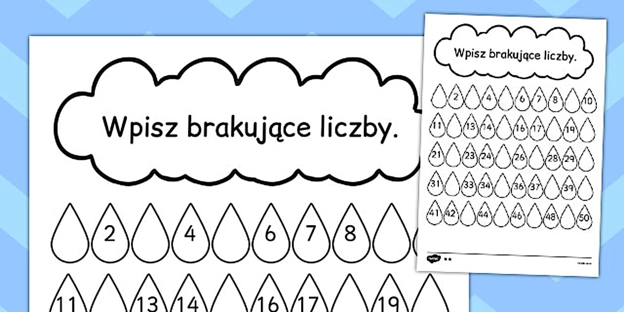 Brakujące liczby Kropelki deszczu po polsku (teacher made)