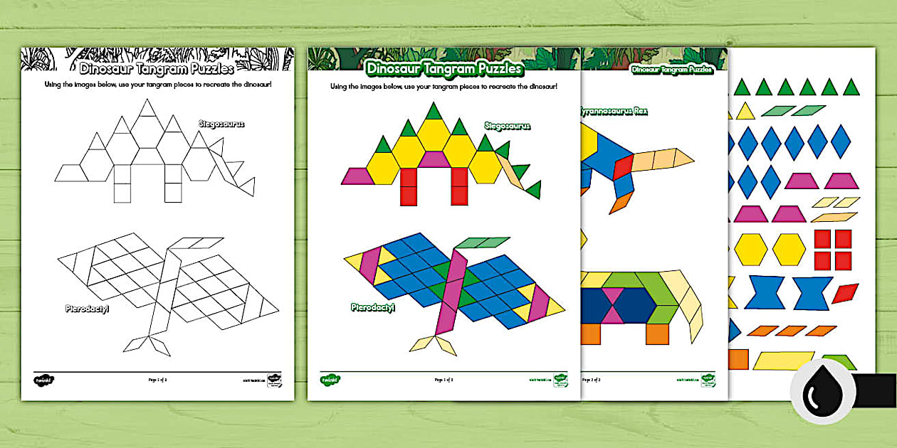 Dinosaur Tangram Puzzles (teacher made) - Twinkl