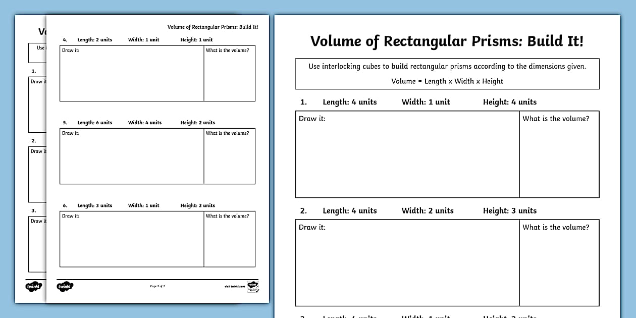 Sixth Grade Volume of Rectangular Prisms: Build It! Worksheet