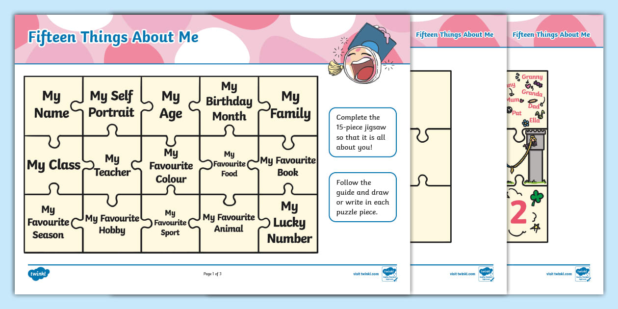 Fifteen Things About Me Activity Sheets (teacher made)