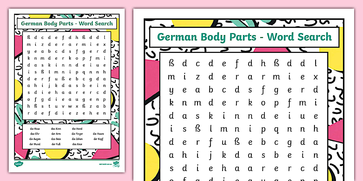 Body Parts - German Word Search (teacher made) - Twinkl