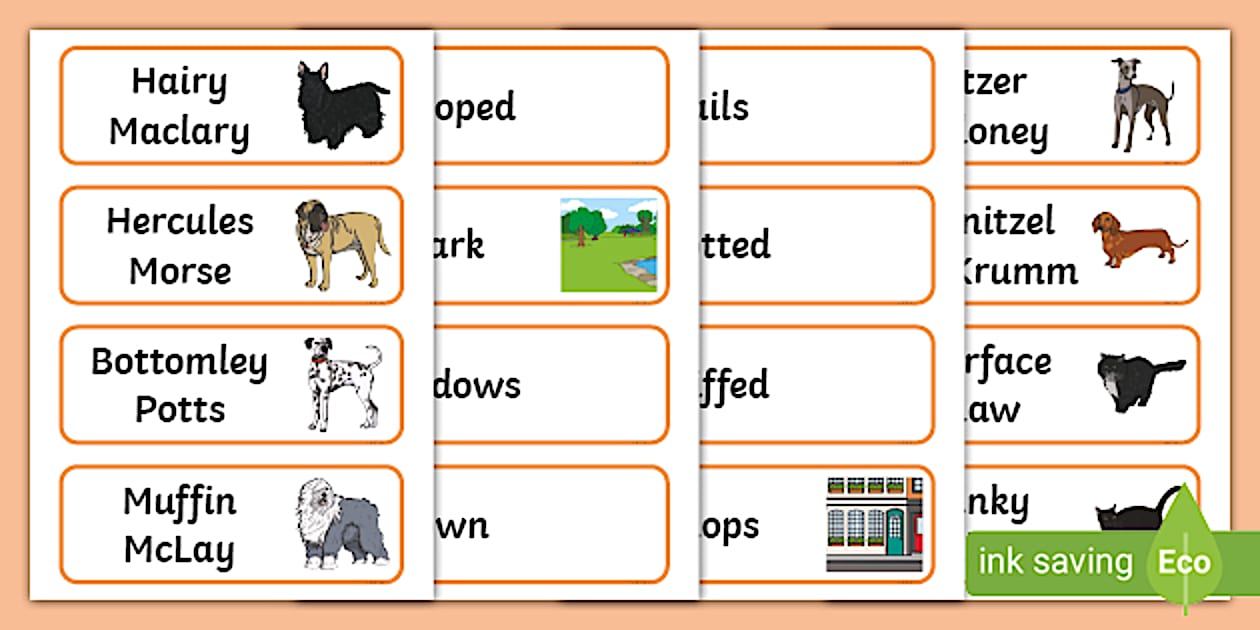 Word Cards to Support Teaching on Hairy Maclary - Twinkl