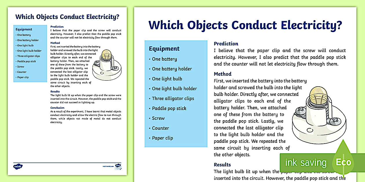 What Objects Conduct Electricity? Procedural Recount Writing Sample ...