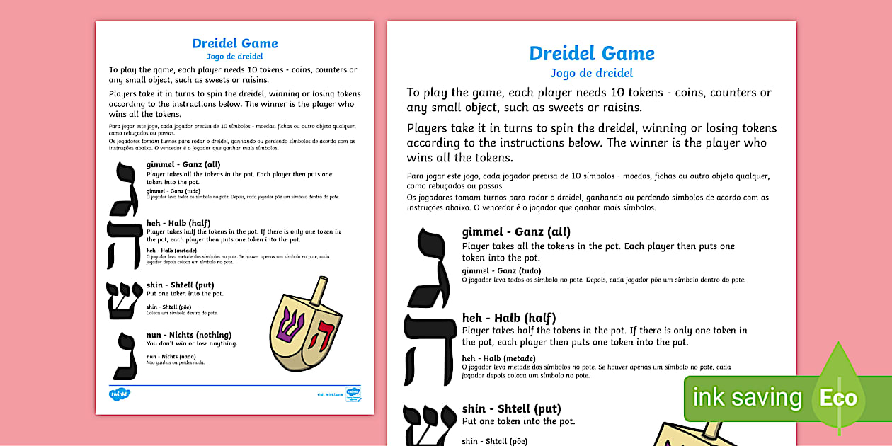 Hanukkah Dreidel Game English/Portuguese - Hanukkah Dreidel Game