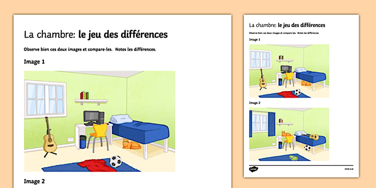 Bedroom Spot the Difference Worksheet / Worksheet French