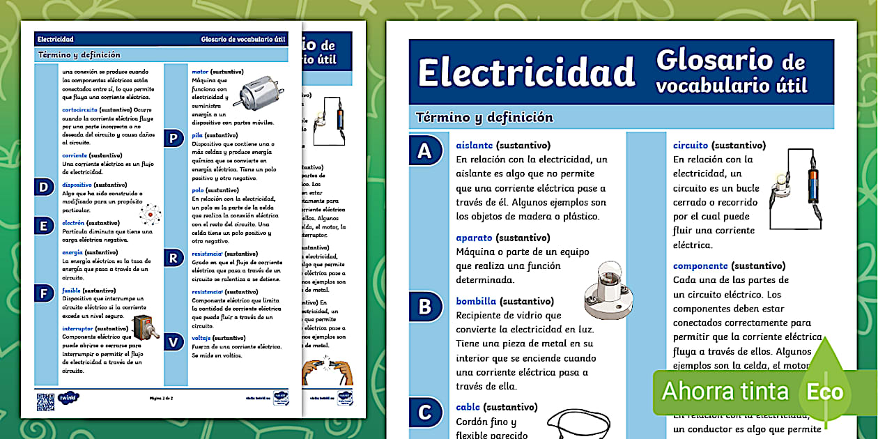 Glosario: La electricidad (professor feito) - Twinkl