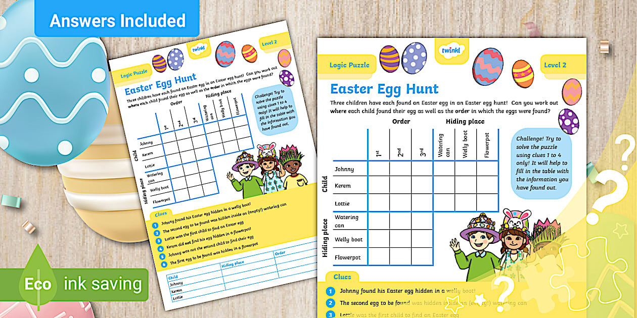 Easter Egg Logic Puzzle with Answers - Twinkl Puzzled