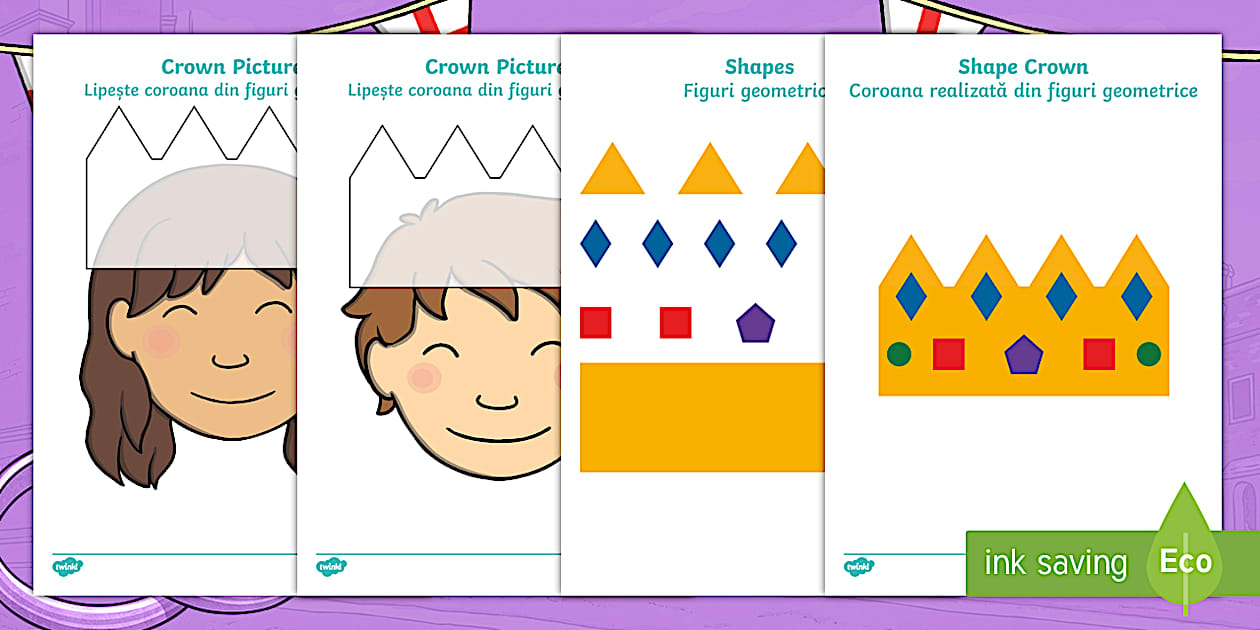 Shape Crown Worksheet English/Romanian (teacher made)