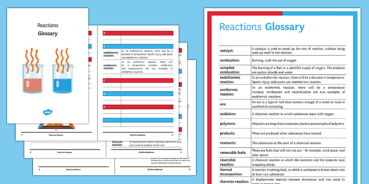 Reactions Glossary (teacher made) - Twinkl