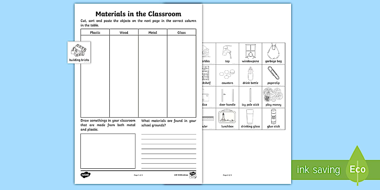 Materials in the Classroom Worksheets (Teacher-Made)