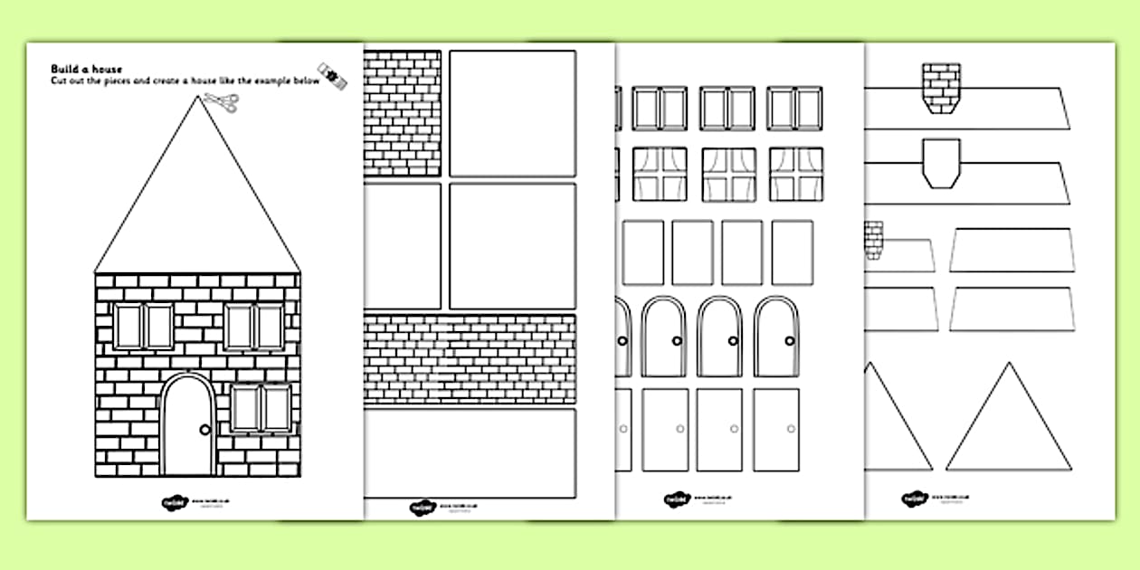 Houses and Homes Build a House Using Shapes Black and White Activity