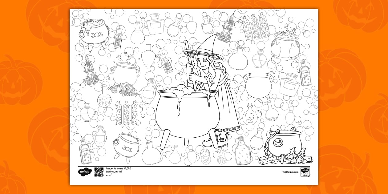 Cauldron and Potions Doodles Colouring Sheet (Teacher-Made)