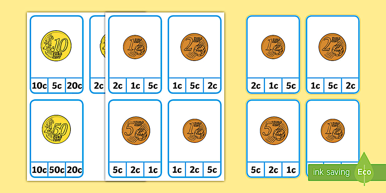 First Class Euro Coins Peg Cards (teacher made) - Twinkl