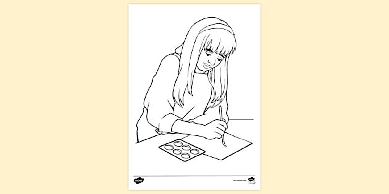 Students Doing Art 1 - Colouring Sheet | Twinkl Resources