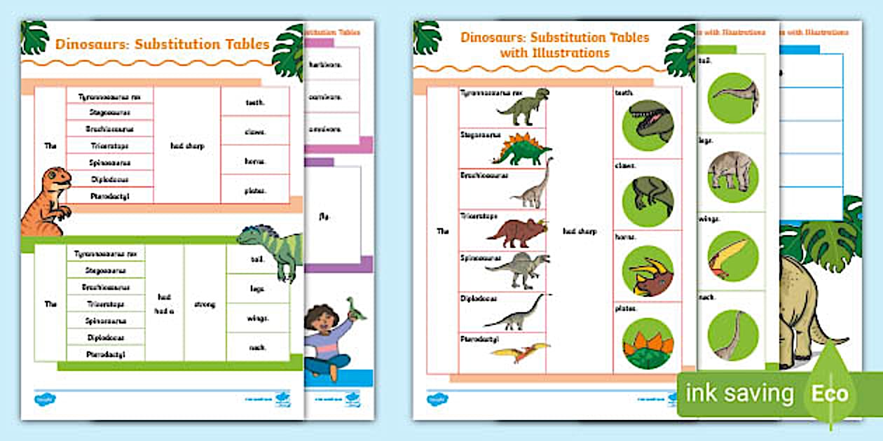 Editable Dinosaurs: Substitution Tables (teacher made)