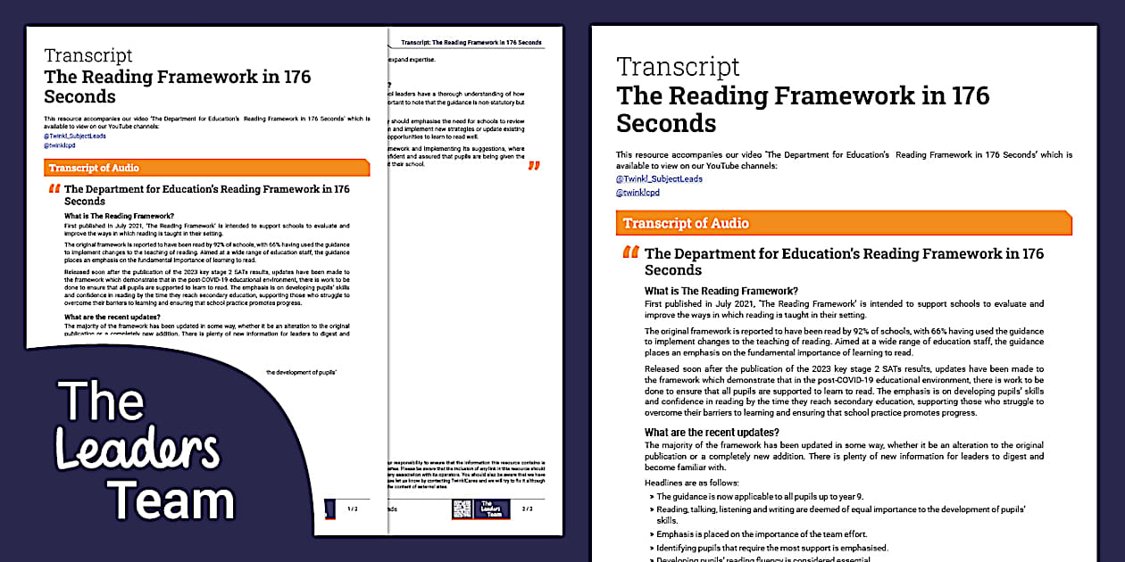 Transcript: The Reading Framework in 176 Seconds - Twinkl