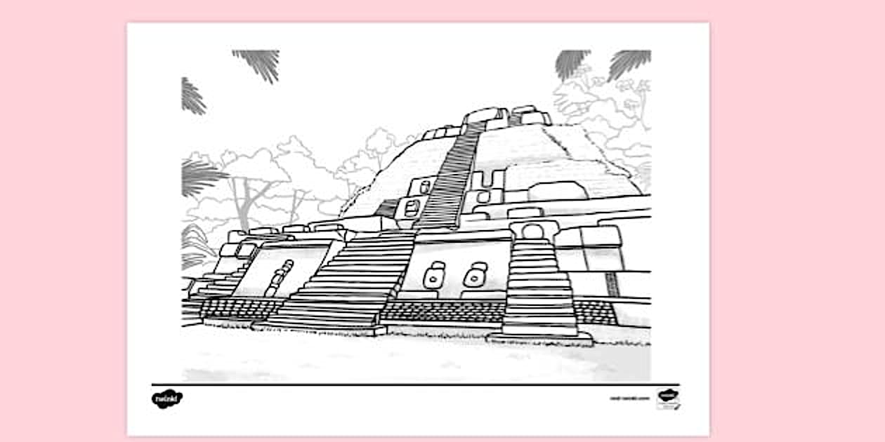 Maya Monument Lamanai Colouring Sheet | Colouring Pages