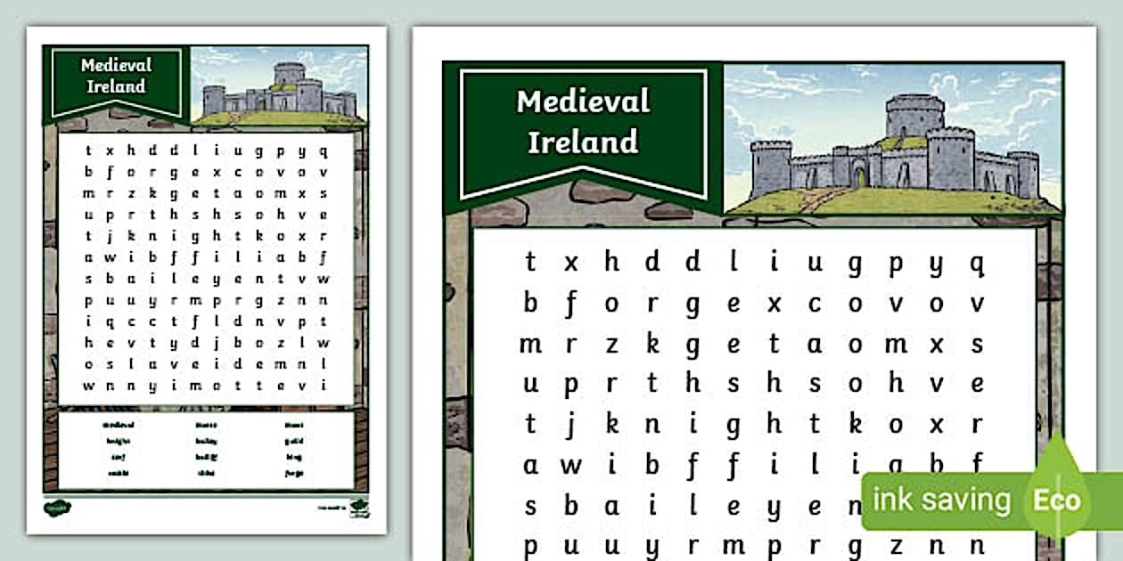 Medieval Ireland Word Search 5th and 6th Class - Twinkl