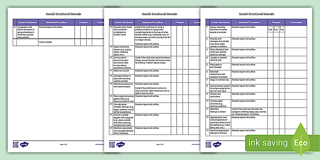 RECCD Checklist Social-Emotional Domain | Philippines | Twinkl