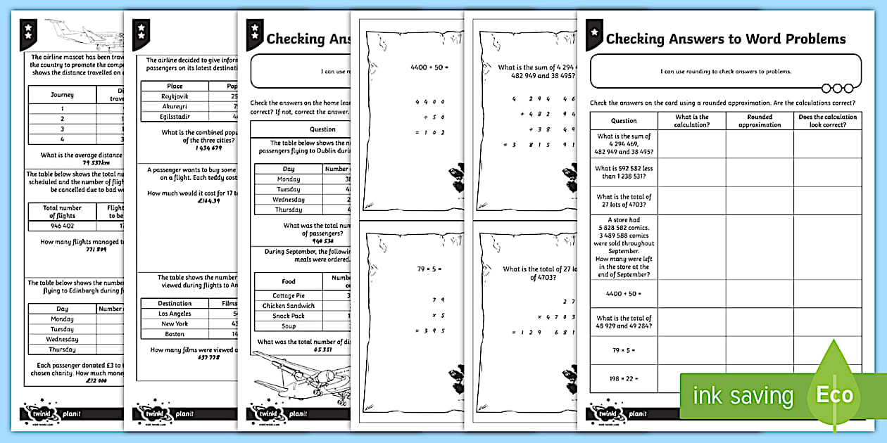 Differentiated Checking Answers to Word Problems Worksheets