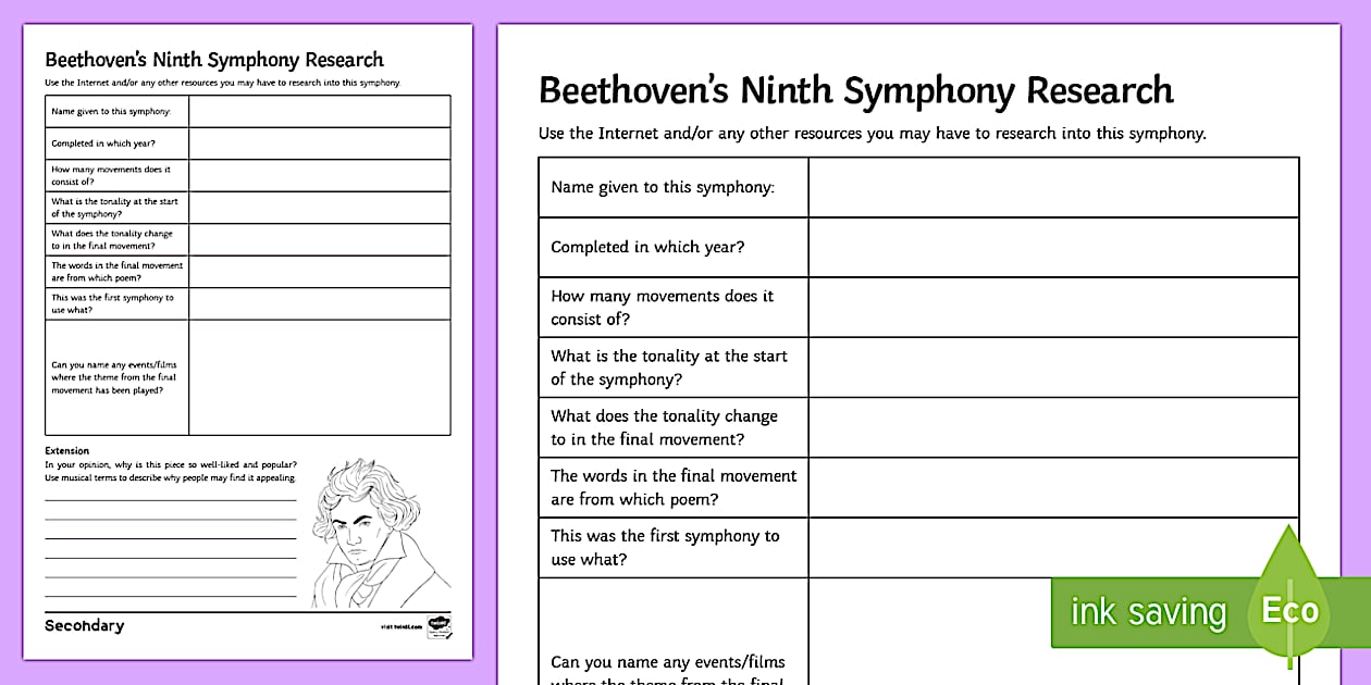 Beethoven's Ninth Symphony Research Worksheet (Teacher-Made)