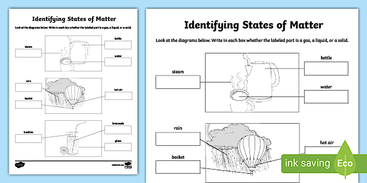 Identifying States of Matter Worksheet for 3rd-5th Grade