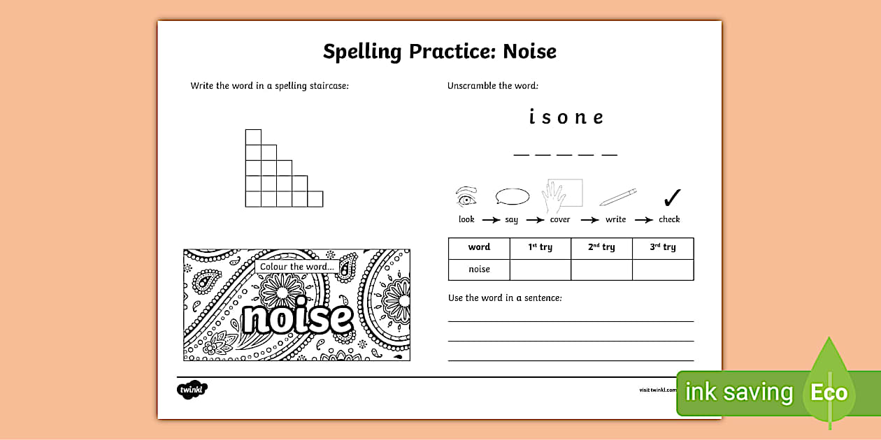 Noise Spelling Practice Worksheet (teacher made) - Twinkl