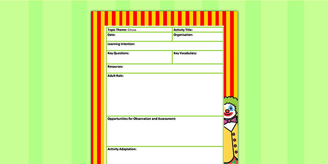 Circus Themed Adult Led Focus Planning Template - Twinkl