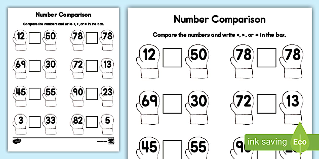 The Mitten Story Number Comparison Worksheet (teacher made)