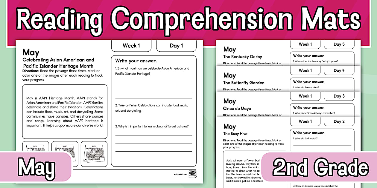 Second Grade May Daily Reading Comprehension Mats