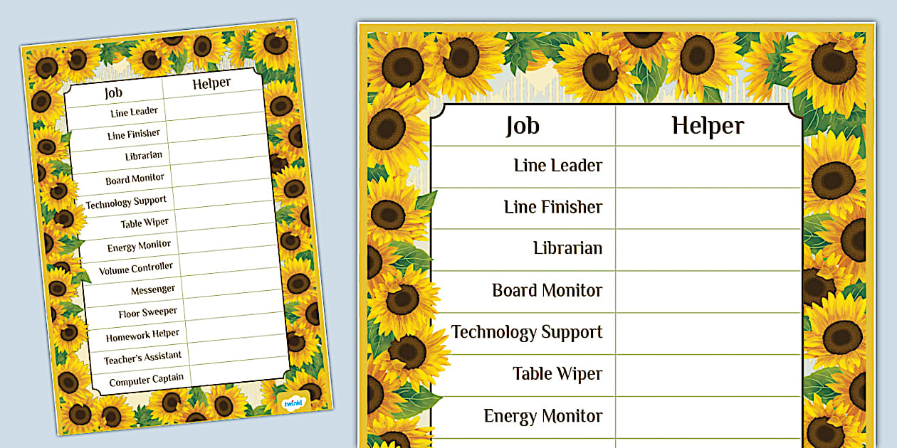 Sunflower-Themed Classroom Jobs Display Poster - Twinkl
