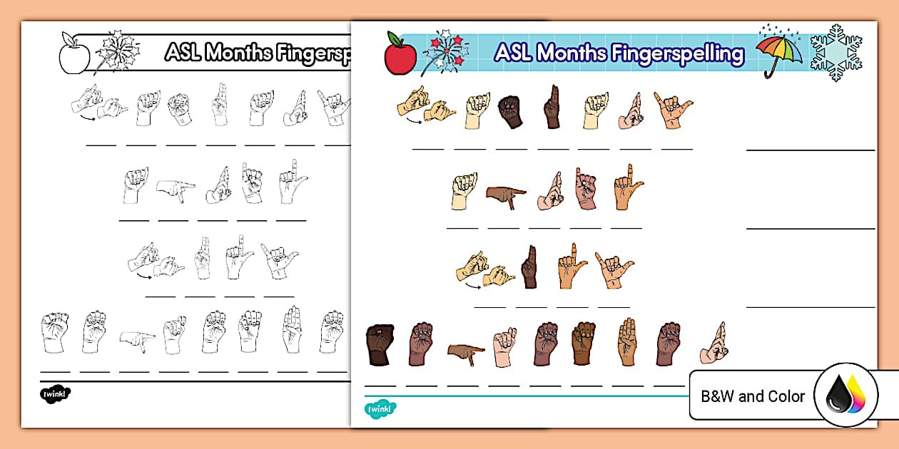 ASL Months of the Year Fingerspelling Activity Worksheet
