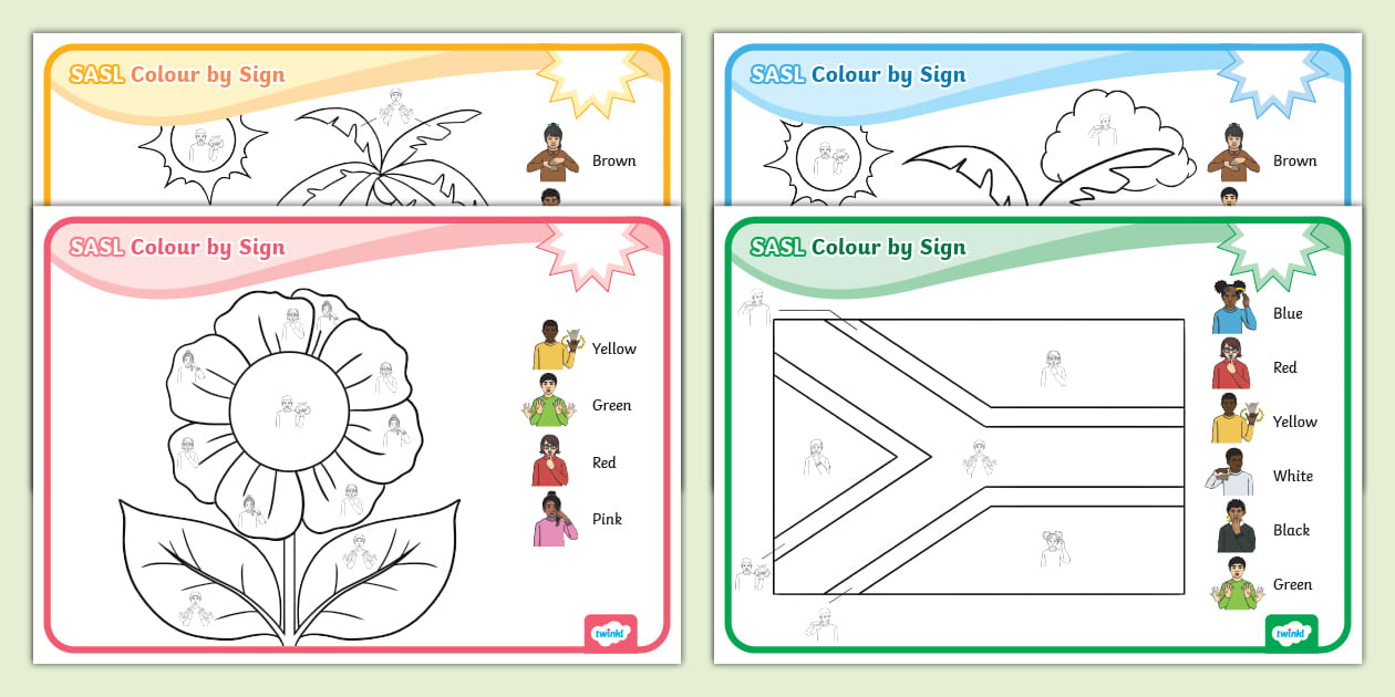 SASL Colour by Sign Activity Sheets (Teacher-Made) - Twinkl