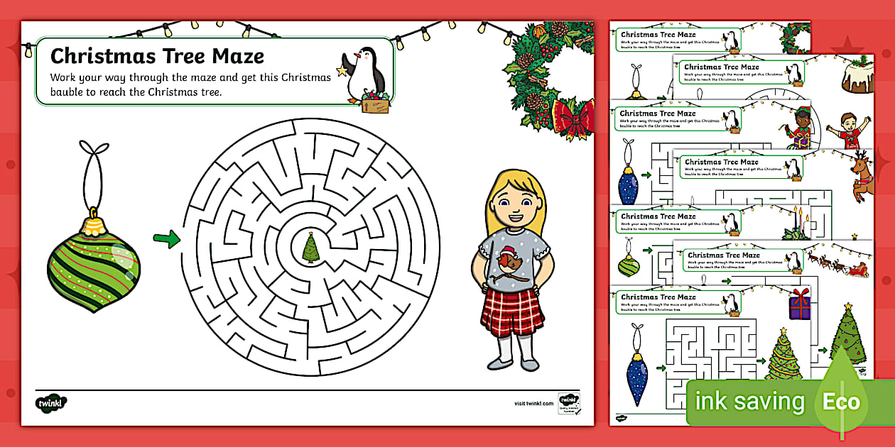 Christmas Tree Maze Activity Worksheets (Teacher-Made)