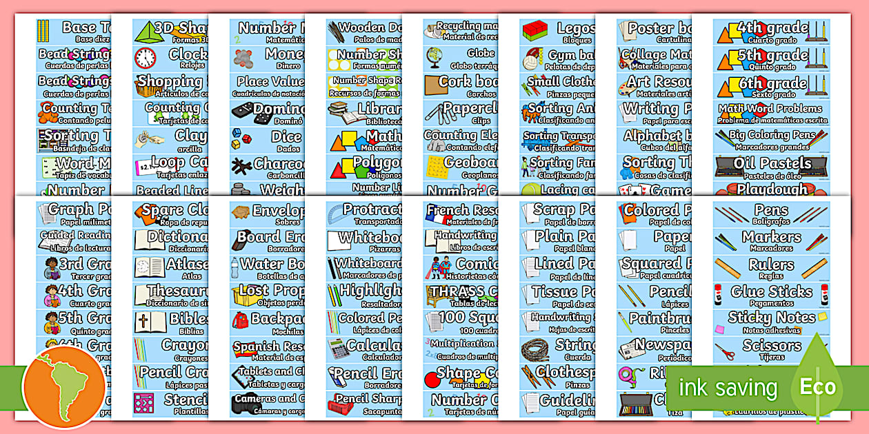 Classroom Equipment Labels English/Spanish | Twinkl USA