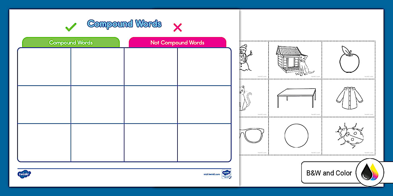 Compound Words Sorting Worksheet for K-2nd Grade - Twinkl