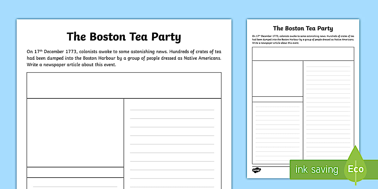 The Boston Tea Party Newspaper Report Writing Worksheet