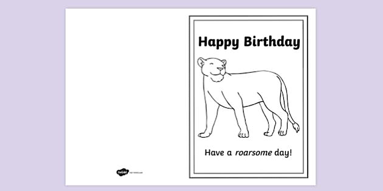 Happy Lioness Birthday Card Colouring Activity | Printable