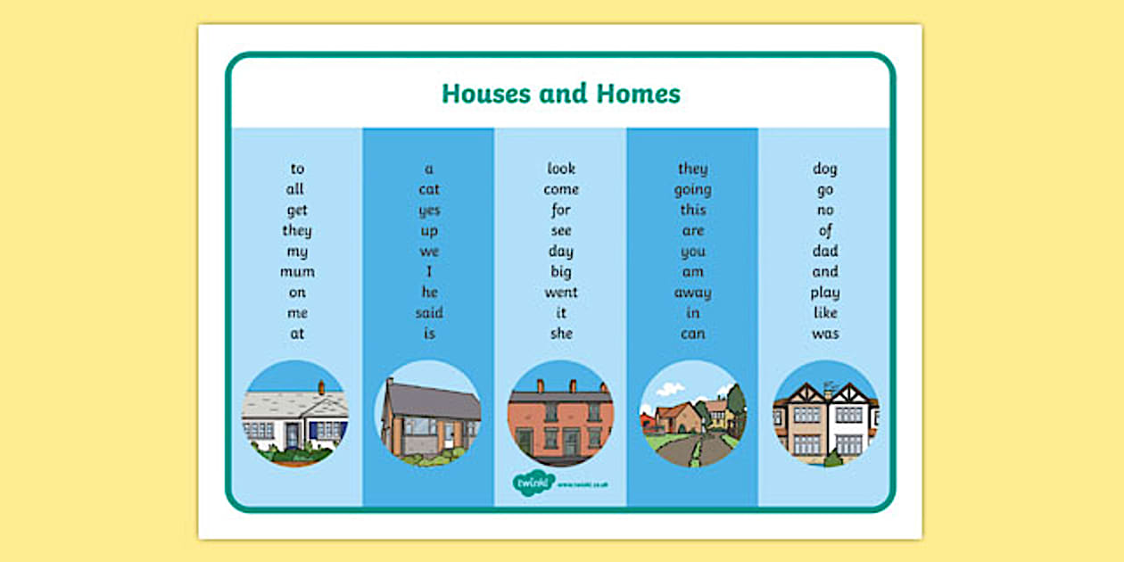 Houses and Homes Themed FS2 High Frequency Word Mat - Twinkl