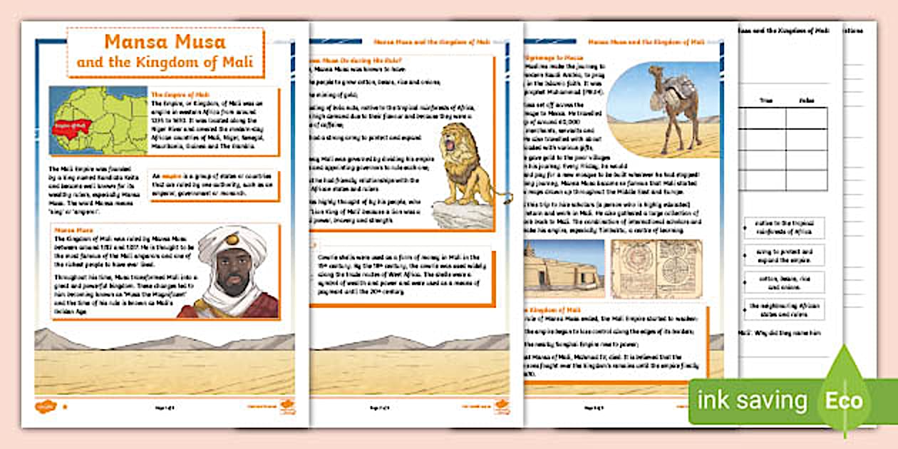 The Kingdom of Mali Comprehension (teacher made) - Twinkl