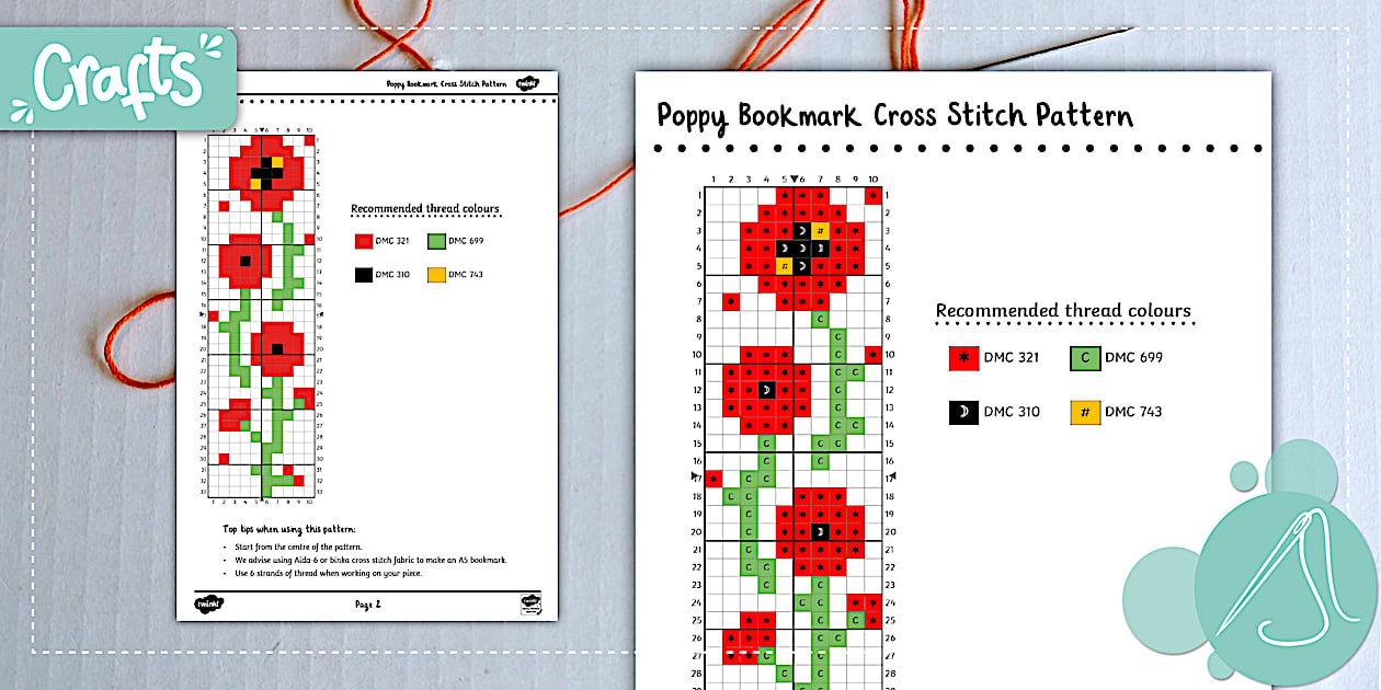 Poppy Cross Stitch Pattern | Remembrance Crafts | Twinkl