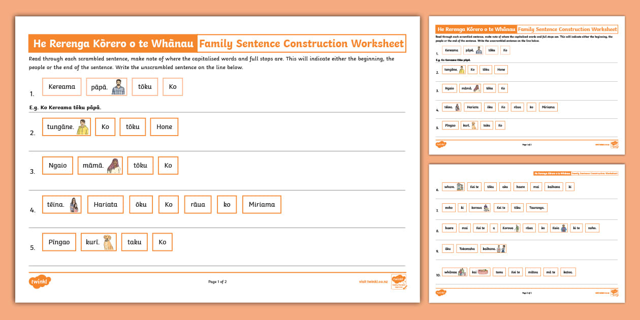Learn Te Reo Māori - Unscramble Sentences. Year 5-6