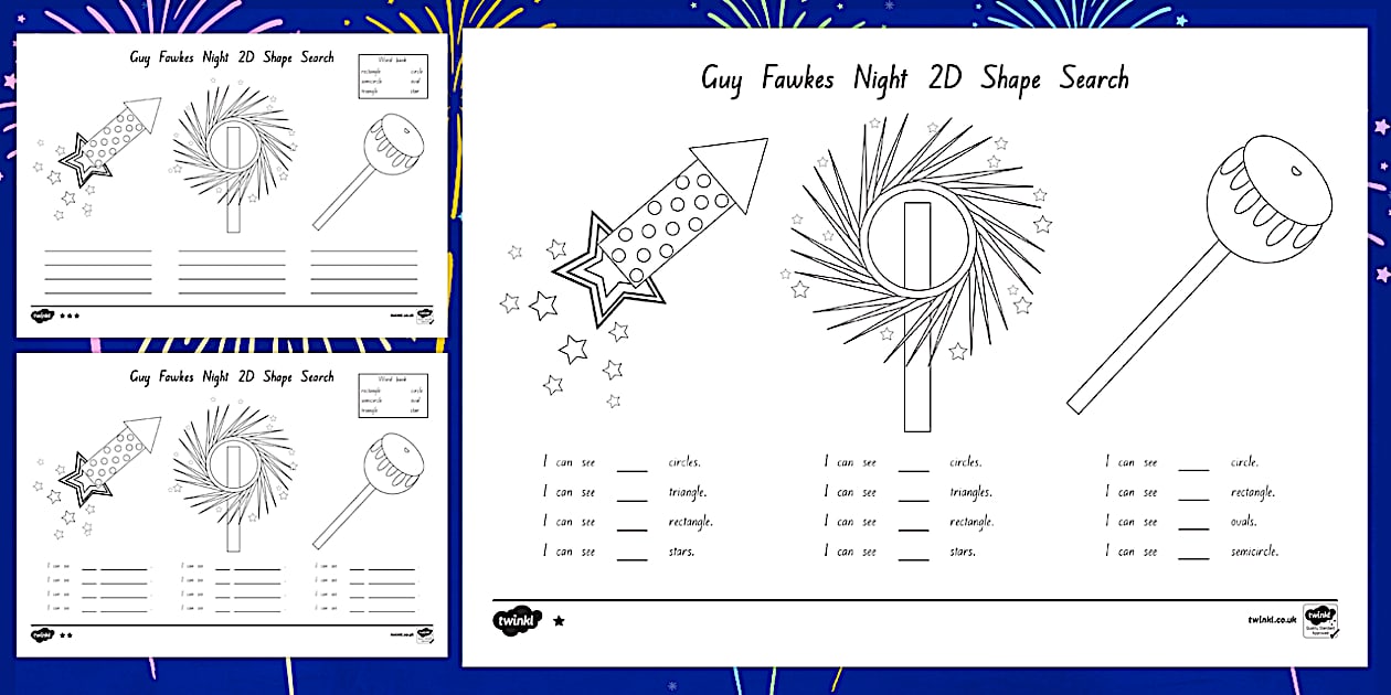 Guy Fawkes Night 2D Shape Search Worksheet / Worksheet