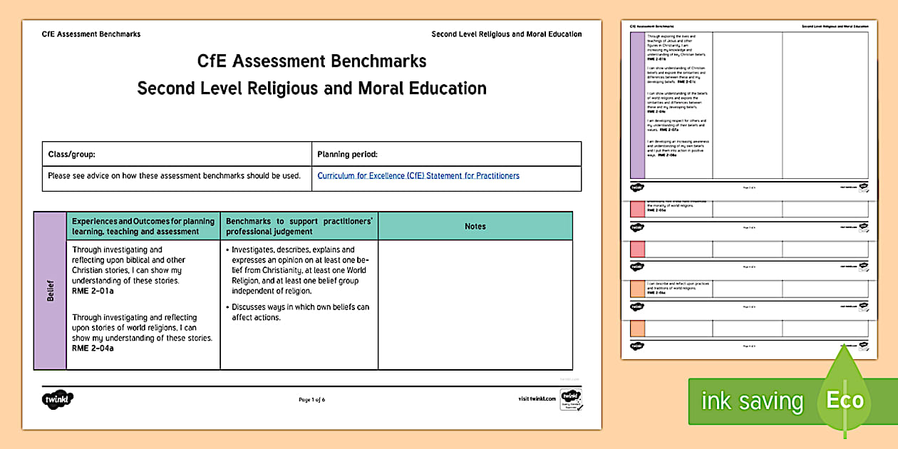 CfE Second Level Religious and Moral Education Benchmarks Assessment