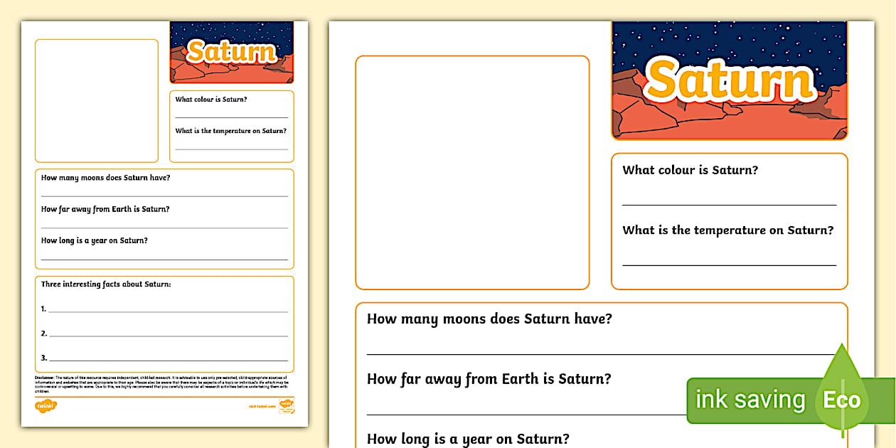 Saturn Facts Worksheet (teacher made) - Twinkl