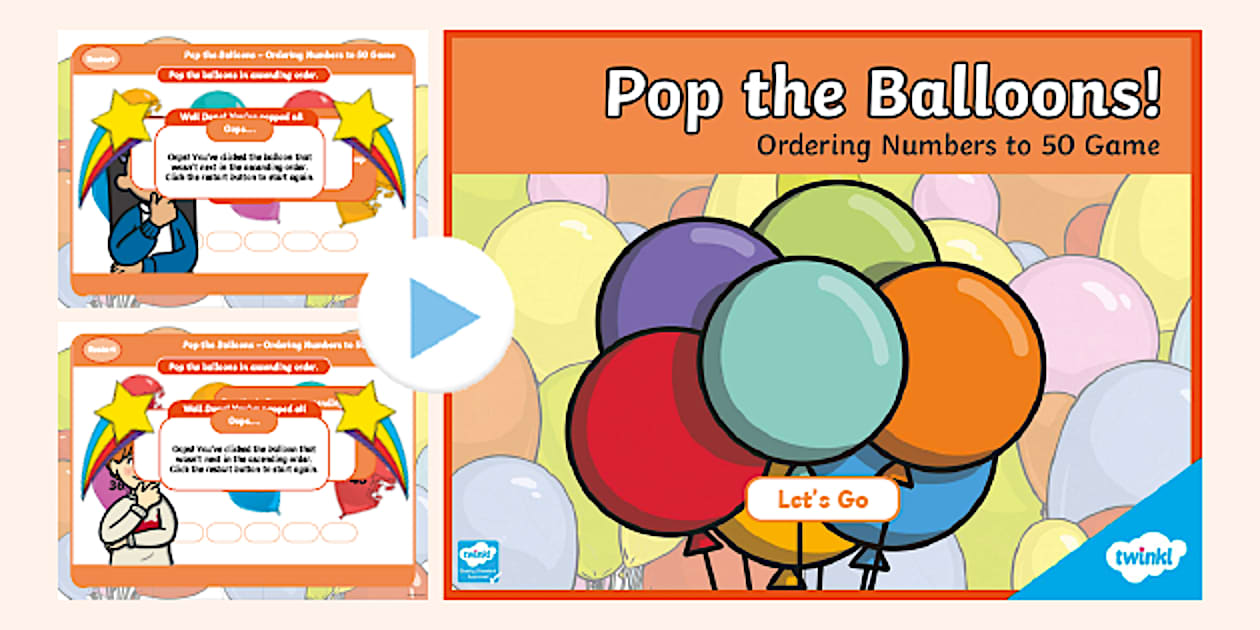 Pop the Balloons – Ordering Numbers to 50 PowerPoint Game