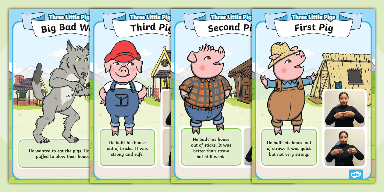 Three Little Pigs Character Display Posters (teacher made)