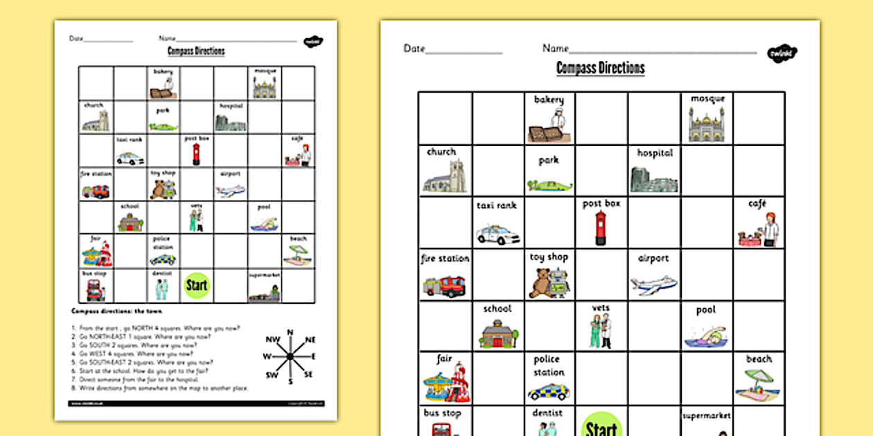 8 Compass Points Worksheet | Year 3 to 6 (teacher made)